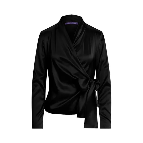 Ralph Lauren Shea Stretch Silk Charmeuse Wrap Blouse