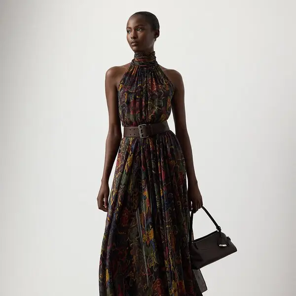 Ralph Lauren Kylee Paisley Crinkle Chiffon Day Dress - Multi