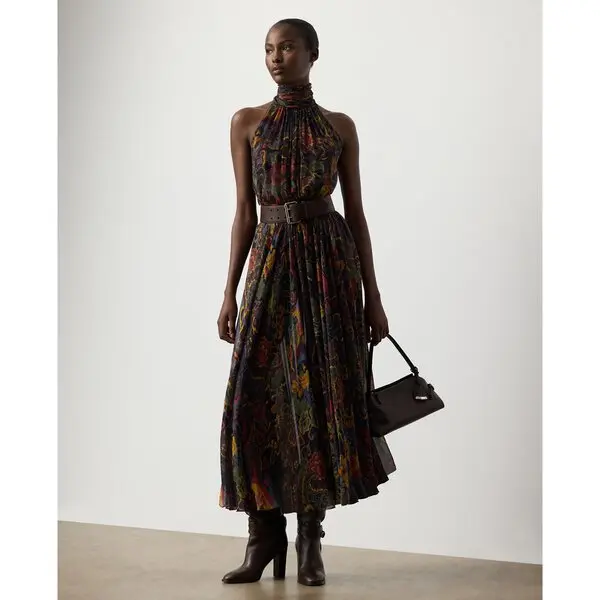 Ralph Lauren Kylee Paisley Crinkle Chiffon Day Dress