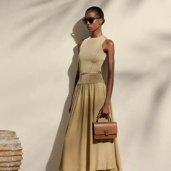 Ralph Lauren Kynlee Pleated Silk Georgette Skirt - Lux Tan