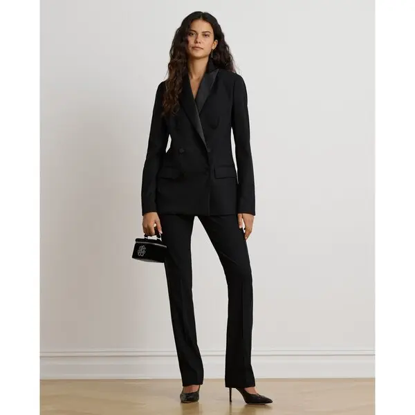 Ralph Lauren Satin-trim Wool Crepe Straight Pant