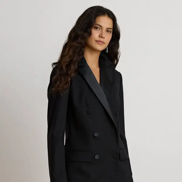 Ralph Lauren Satin-trim Double-breasted Wool Blazer