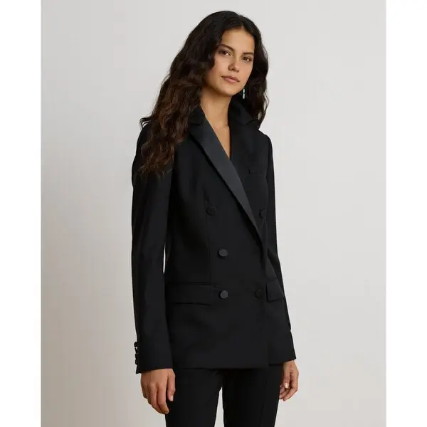 Ralph Lauren Satin-trim Double-breasted Wool Blazer