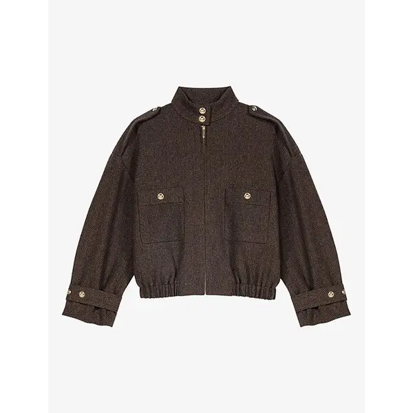 Maje Herringbone Oversized-fit Wool-blend Jacket