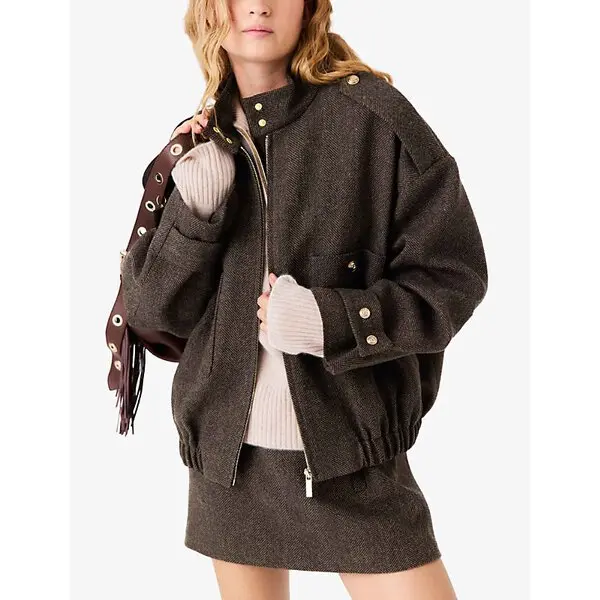 Maje Herringbone Oversized-fit Wool-blend Jacket