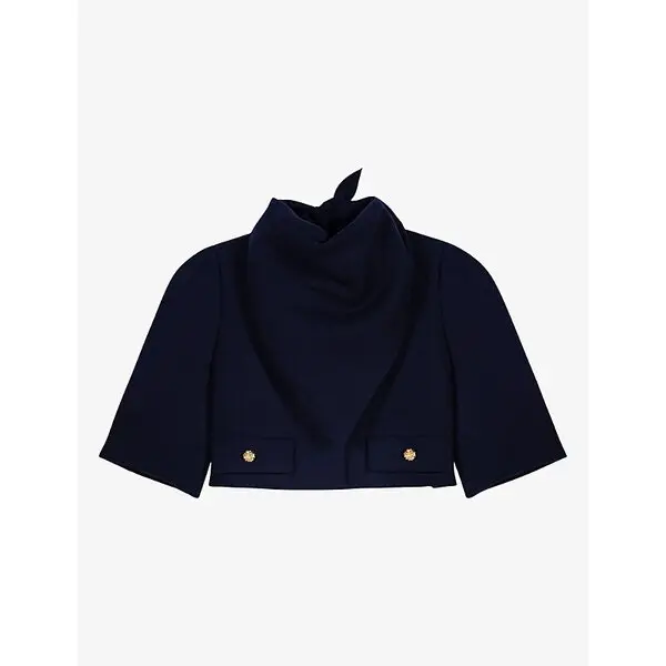 Maje Scarf-detail Cropped Wool-blend Jacket