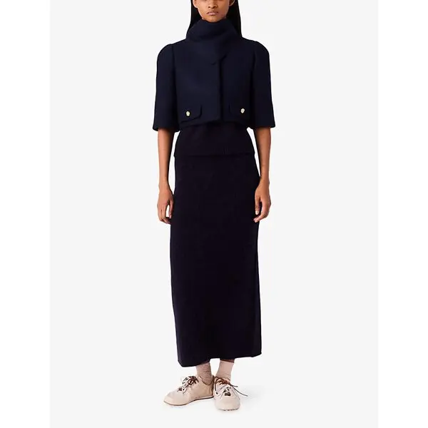 Maje Scarf-detail Cropped Wool-blend Jacket