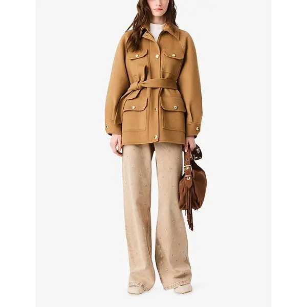 Maje Corduroy-collar Flap-pocket Wool-blend Coat