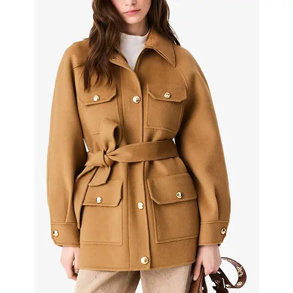 Maje Corduroy-collar Flap-pocket Wool-blend Coat