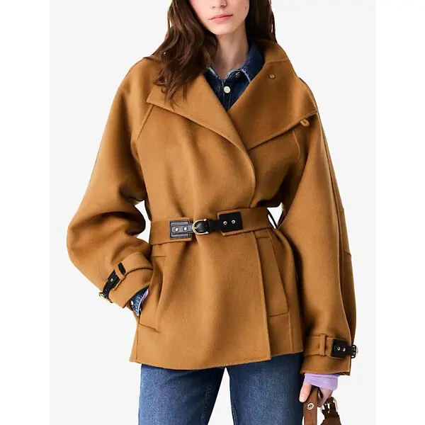 Maje Belted Relaxed-fit Wool-blend Coat
