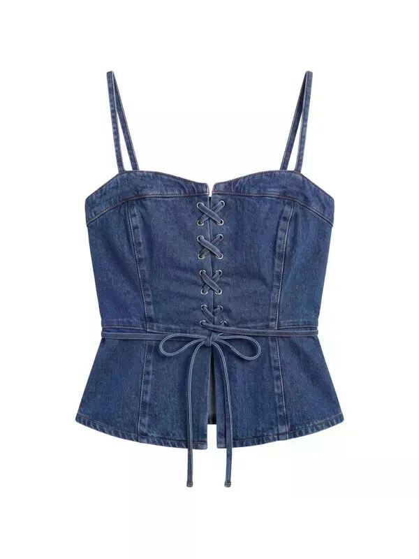 REFORMATION Clayten Lace-up Peplum Top - Blue