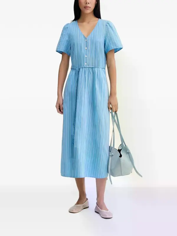 Marc O'polo Striped V-neck Midi Dress - Blue