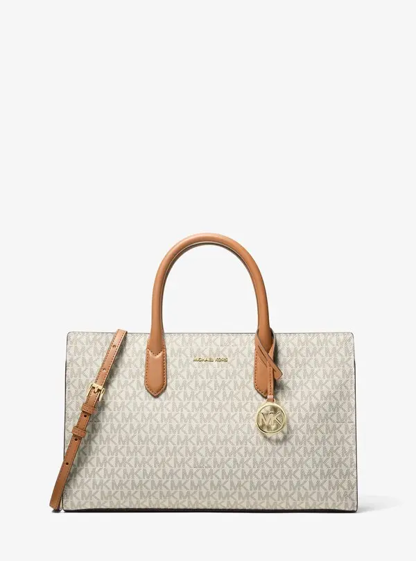 Michael Kors Scarlett Medium Signature Logo Satchel In By - Natural