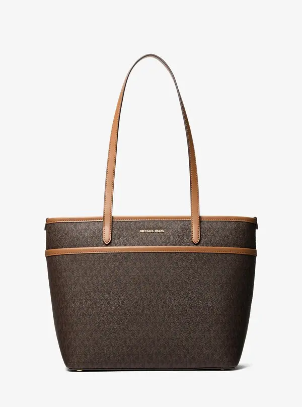 Michael Kors Marlowe Medium Signature Logo Pocket Tote Bag In By - Brown