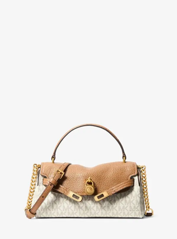 Michael Kors Hamilton Moderne Extra-small Signature Logo Slouchy Crossbody Bag In By - Natural