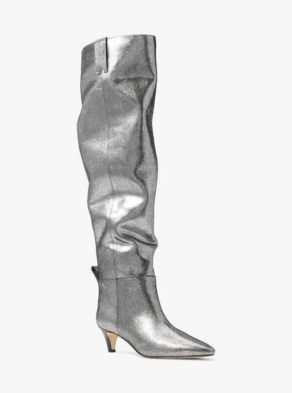 Michael Kors Daniela Metallic Leather Boot In Size By - Silver