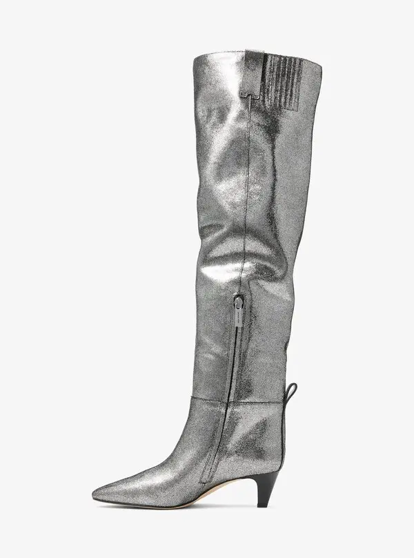 Michael Kors Daniela Metallic Leather Boot In Size By - Silver