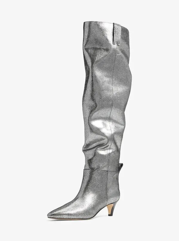 Michael Kors Daniela Metallic Leather Boot In Size By - Silver