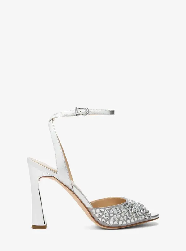 Michael Kors Rosie Embellished Metallic Sandal In Size By