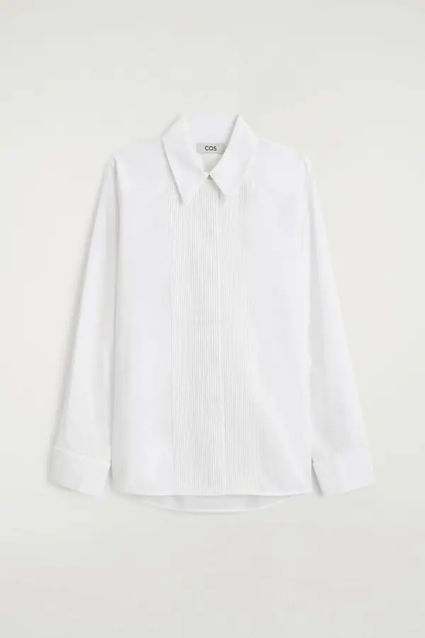 Cos Pintucked Cotton-silk Tuxedo Shirt - White