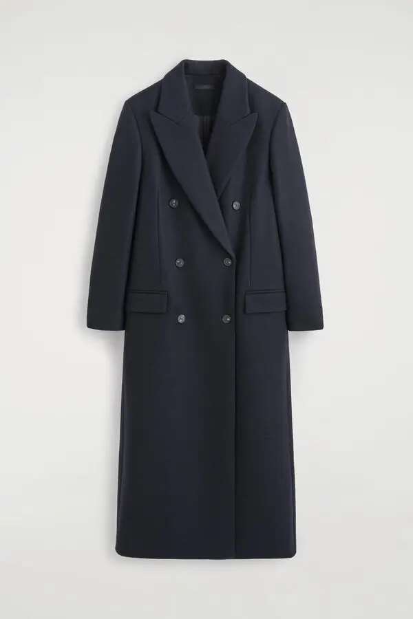 Cos Tailored Wool Double-breasted Long Coat - Blue