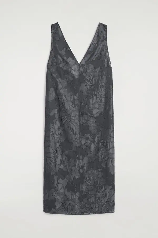 Cos Embroidered Sheer V-neck Dress