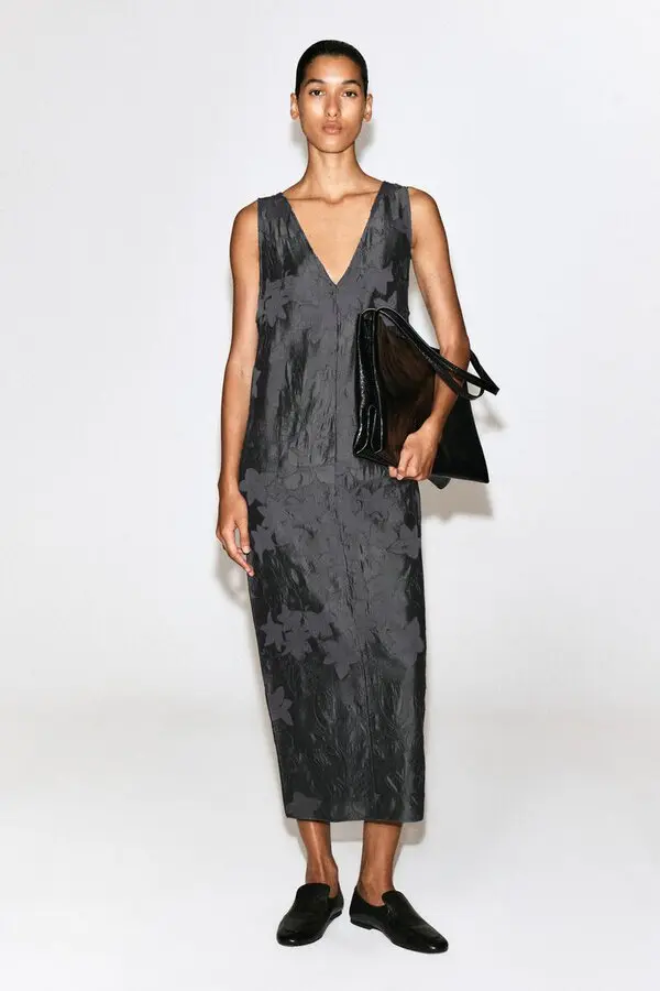 Cos Embroidered Sheer V-neck Dress