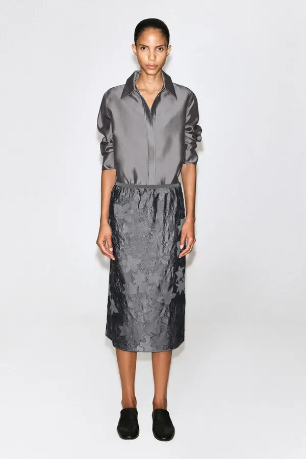 Cos Embroidered Sheer Column Skirt