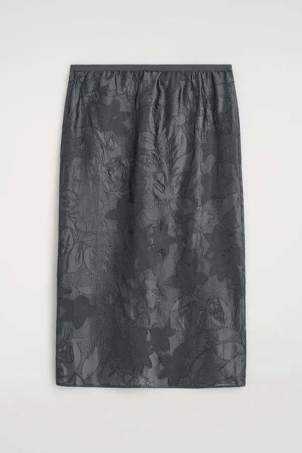 Cos Embroidered Sheer Column Skirt - Gray