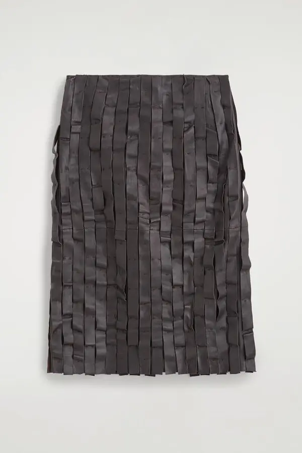 Cos Raw-cut Leather Midi Skirt