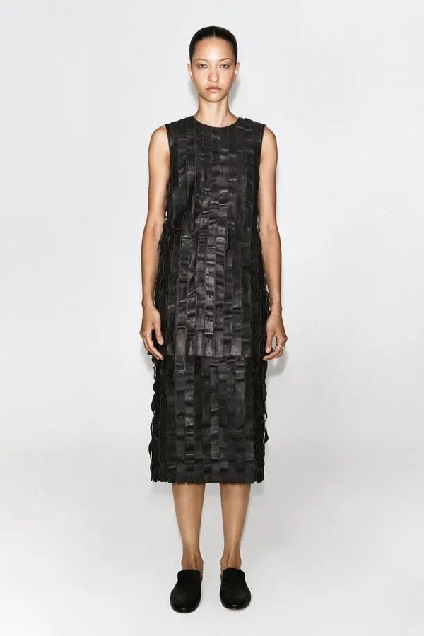 Cos Raw-cut Leather Midi Skirt