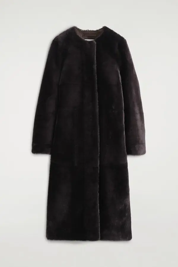 Cos Collarless Shearling Coat