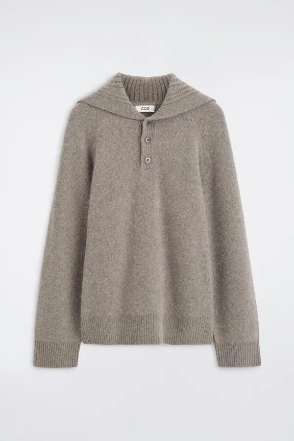 Cos Buttoned Cashmere Mock-neck Sweater - Beige