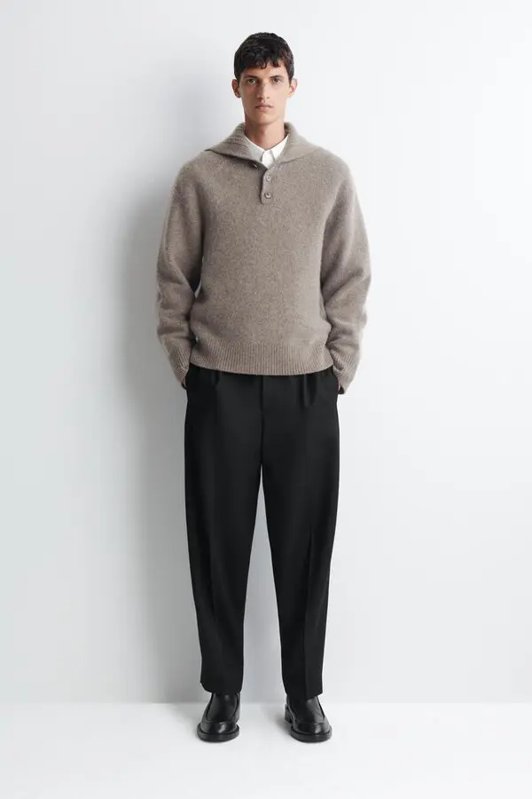 Cos Buttoned Cashmere Mock-neck Sweater