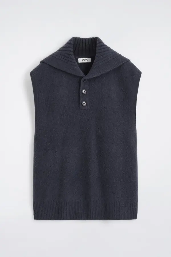Cos Buttoned Cashmere Mock-neck Tank - Blue