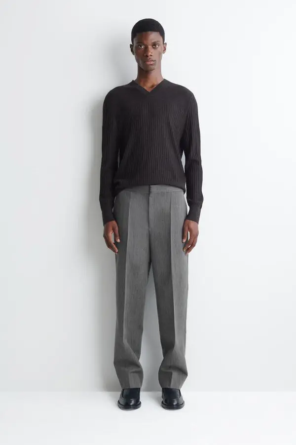 Cos Ribbed Fine Merino Wool V-neck Sweater