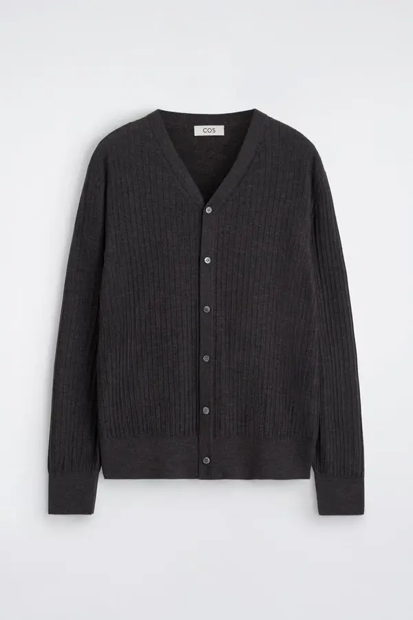 Cos Ribbed Fine Merino Wool V-neck Cardigan