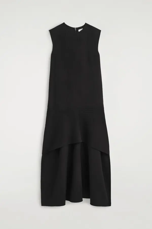 Cos Dropped-waist Double-faced Wool Dress - Black