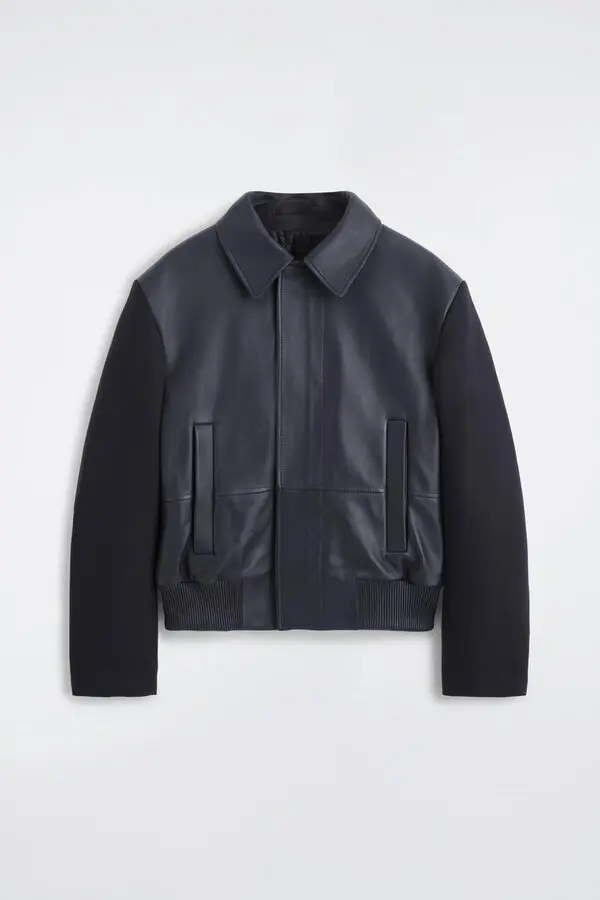 Cos Leather-paneled Wool Bomber Jacket