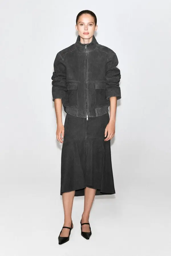 Cos Corded Suede Flared Midi Skirt