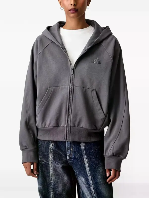 Adidas Kit Logo-embroidered Zip-up Hoodie - Grey