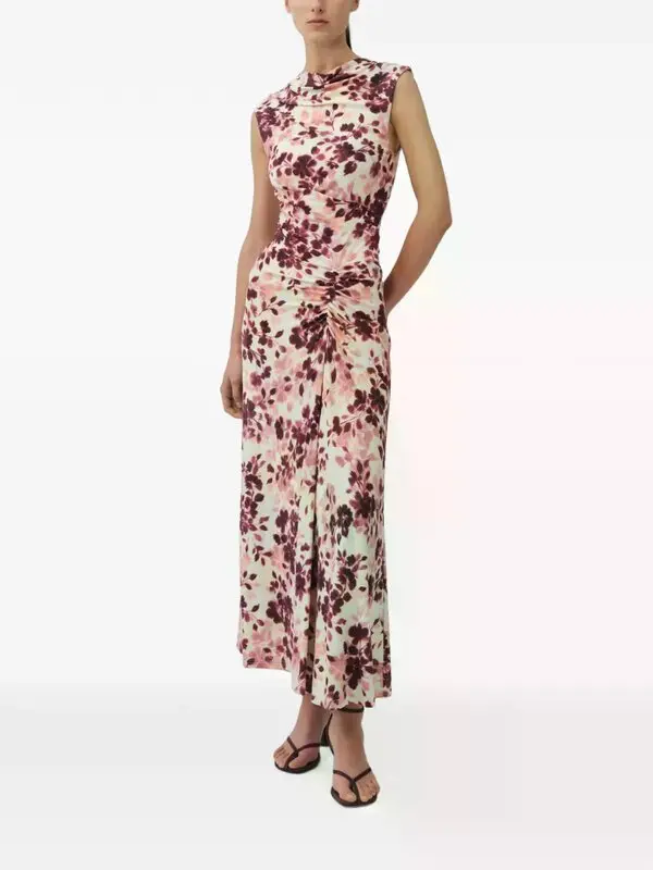 Simkhai Acacia Draped Jersey Floral-print Midi Day Dress