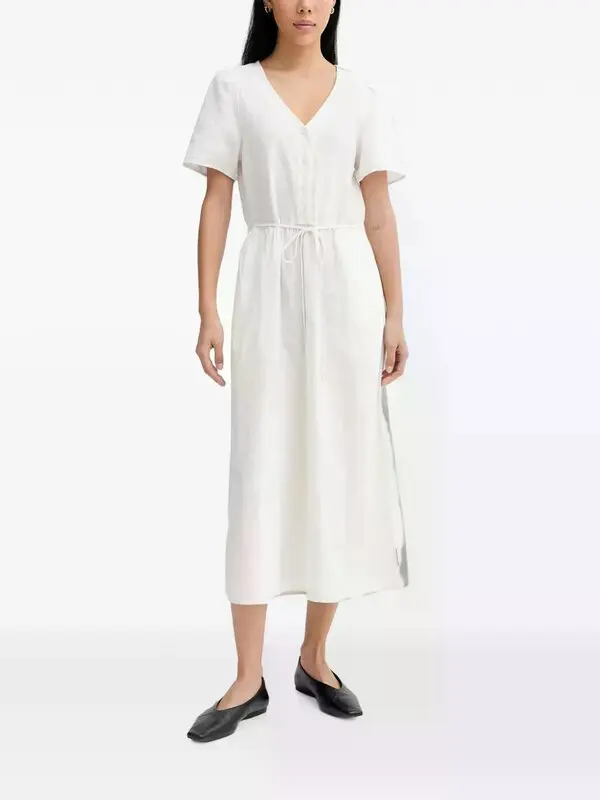 Marc O'polo Button-up Drawstring Flared Midi Dress - White