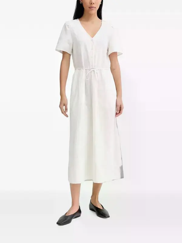 Marc O'polo Button-up Drawstring Flared Midi Dress - White