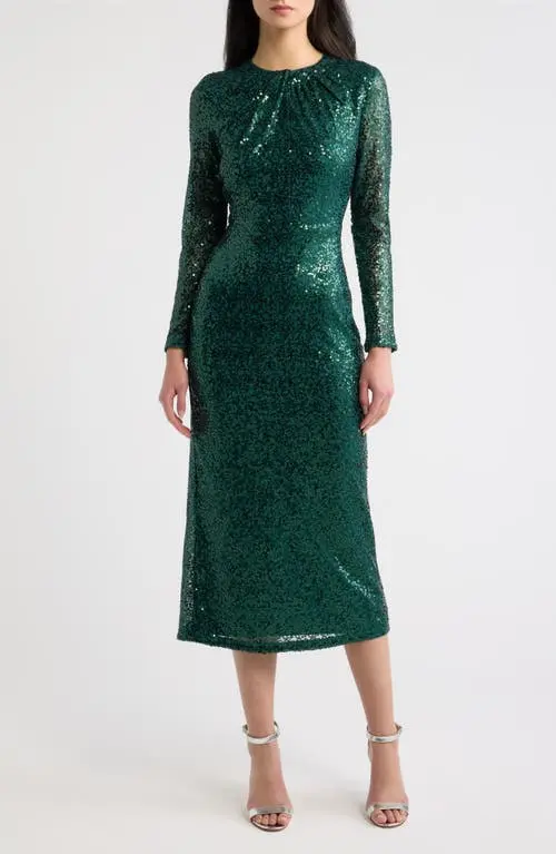 Anne Klein Sequin Twist Neckline Midi Dress