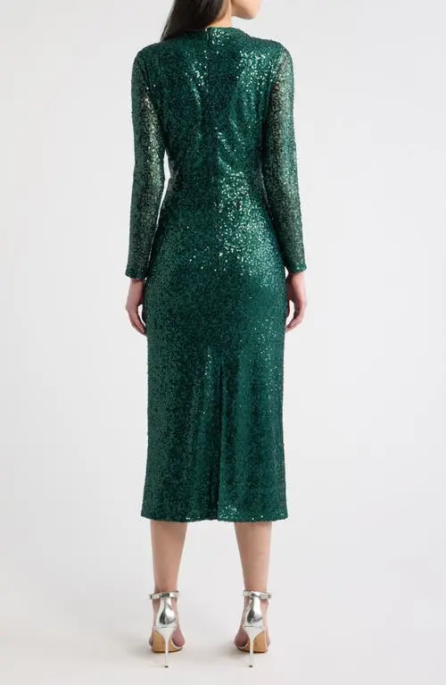 Anne Klein Sequin Twist Neckline Midi Dress