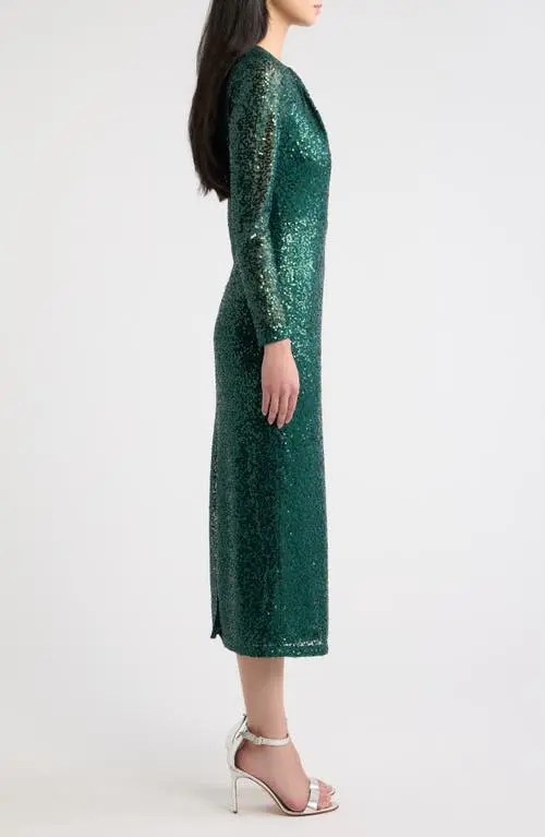Anne Klein Sequin Twist Neckline Midi Dress