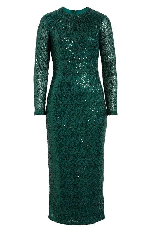 Anne Klein Sequin Twist Neckline Midi Dress