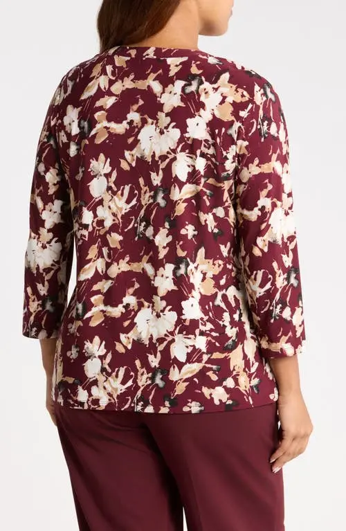 Anne Klein Woodblock Texture Three-quarter Sleeve Henley Top