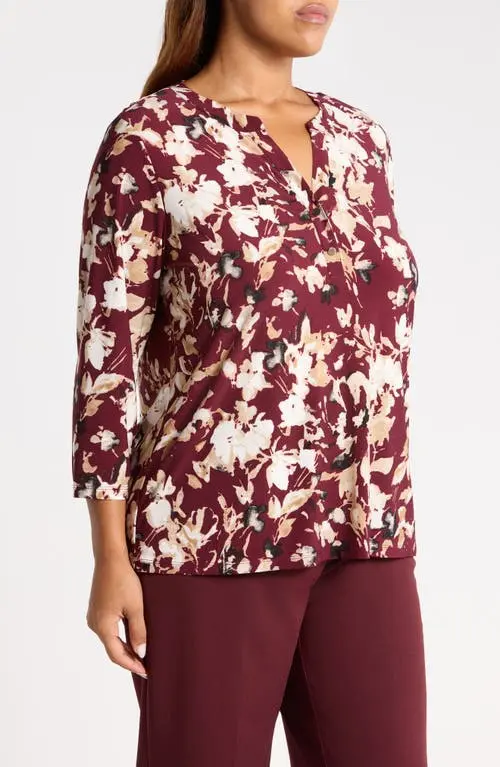 Anne Klein Woodblock Texture Three-quarter Sleeve Henley Top